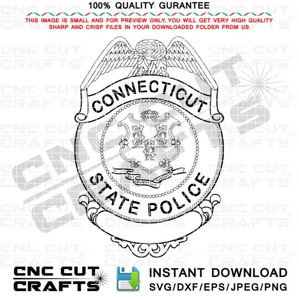 Connecticut State Police Svg Eagle Top Badge Vector Dxf File for Laser ...