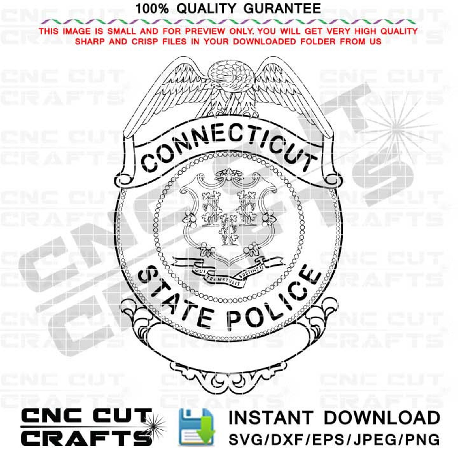 Connecticut State Police Svg Eagle Top Badge Vector Dxf File for Laser Engraving, Cricut Cutting ...