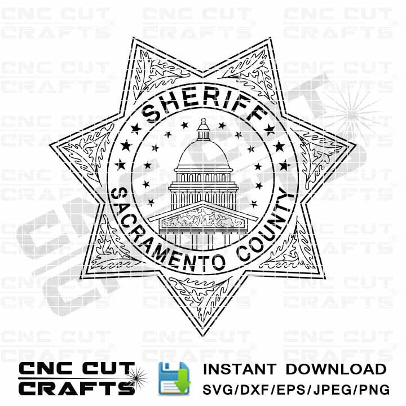 SVG Sheriff Badge Sacramento County Vector Dxf Cnc Toolpath Laser Cut ...