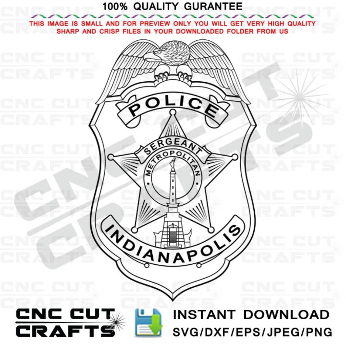 Sergeant Police Badge Vector Svg Indianapolis Metropolitan PD Black ...