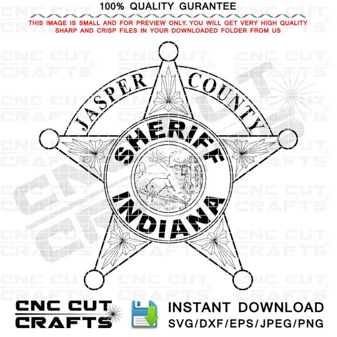 Jasper County Sheriff Svg Badge Vector 5 Pointed Sheriff Star Line Art ...