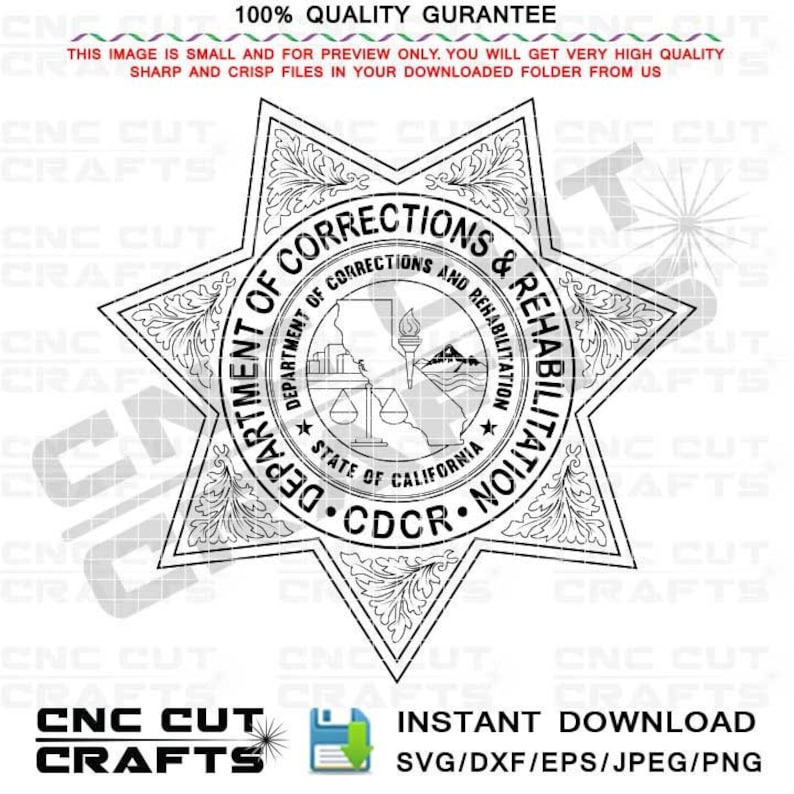 CDCR Seal Star Badge Vector File, CNC Laser Cut (svg, Dxf, Eps, Png ...