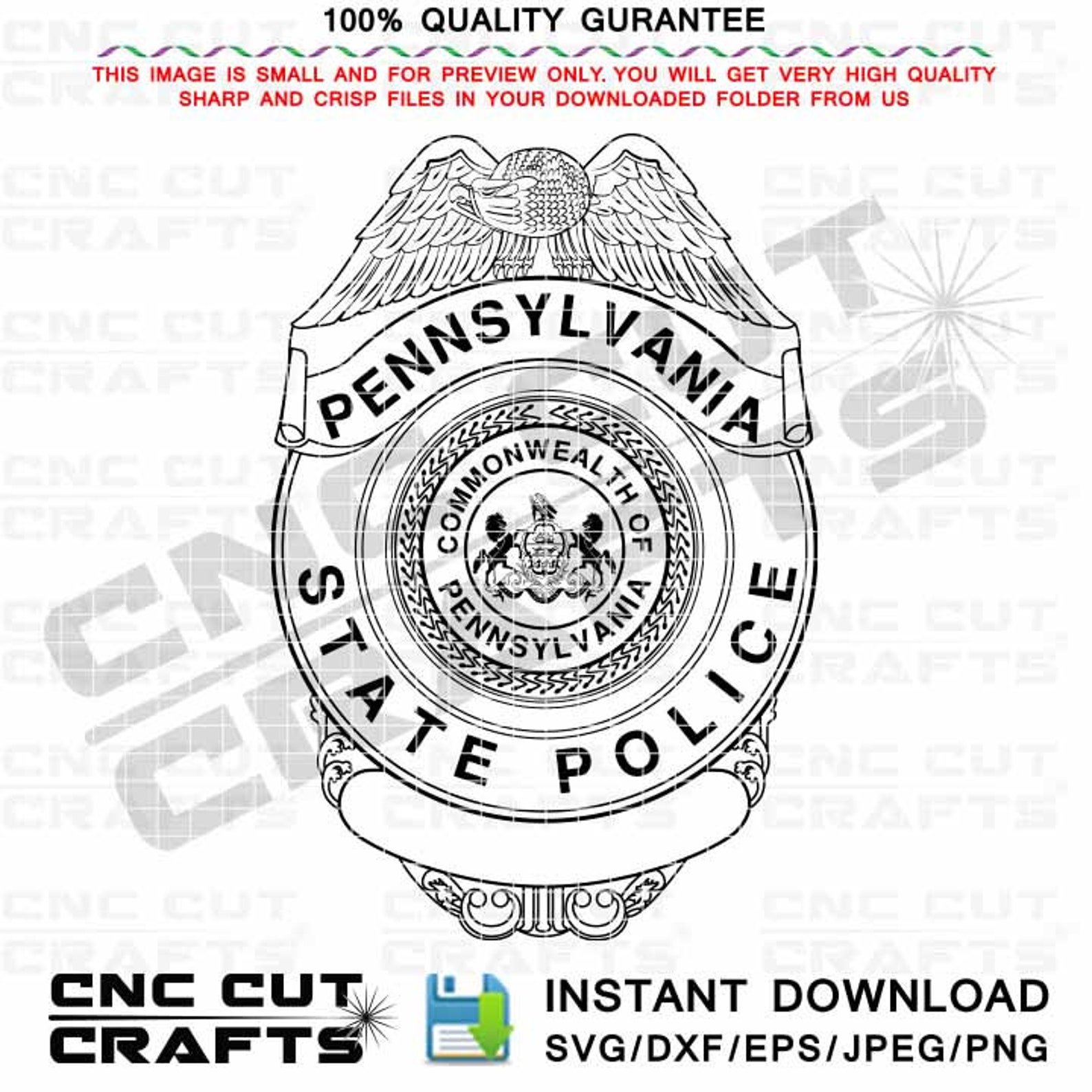 Pennsylvania State Police Badge Vector Black Line Art Svg, Dxf, Cnc ...