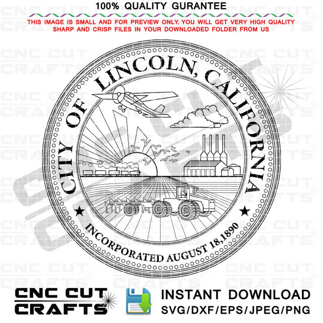 Lincoln California Seal Logo, Vector Line Art (SVG, DXF) - Etsy