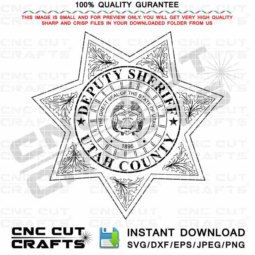 Utah County Deputy Sheriff Badge Vector Svg Outline, Cnc Cut File ...