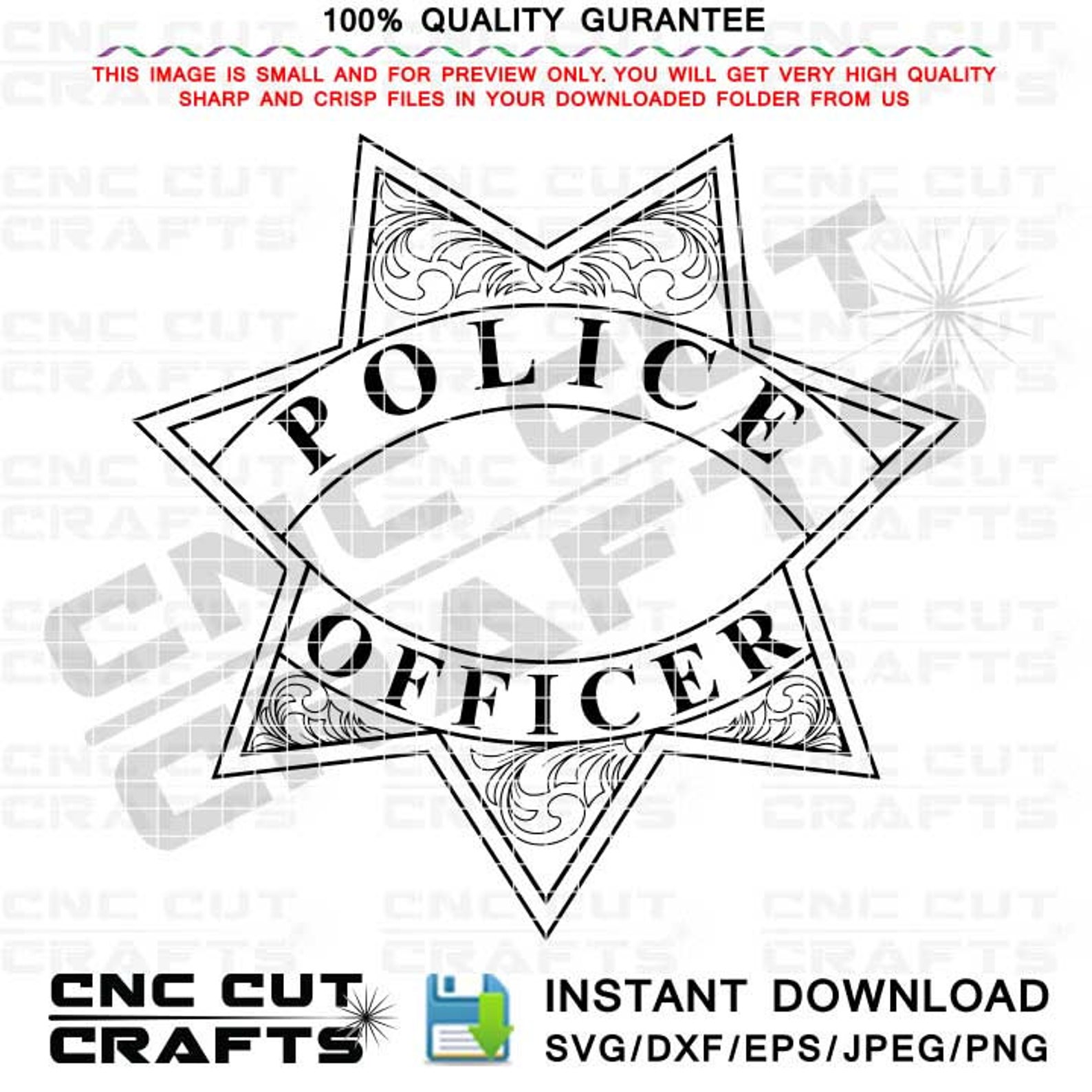 Svg Police Officer Badge Template Line Art Vector With Floral - Etsy
