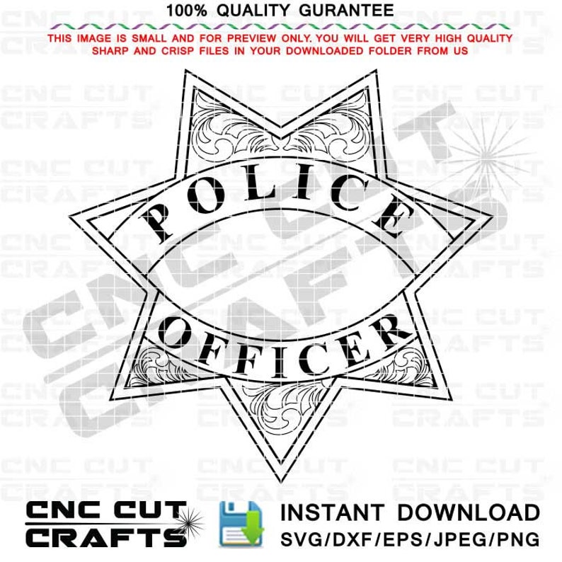 Svg Police Officer Badge Template Line Art Vector With Floral - Etsy