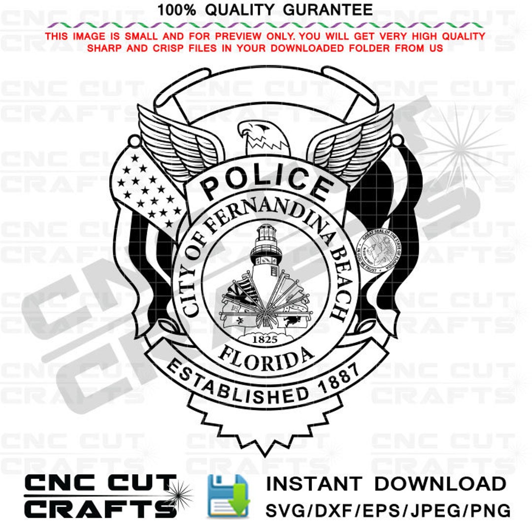 City Of, Fernandina Beach, Florida Police, Badge Svg, Vector File Cnc ...
