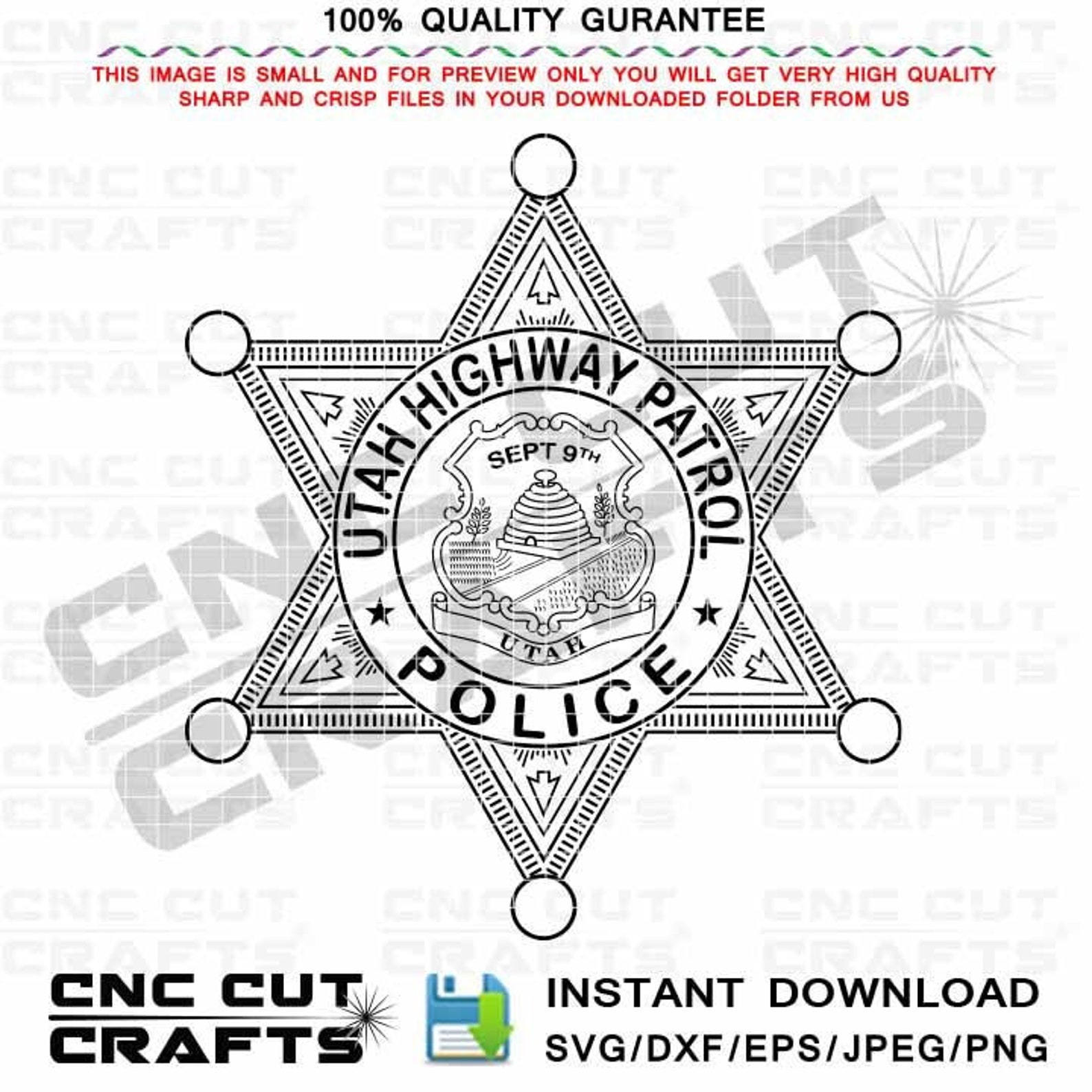 Utah Highway Patrol Police Svg Badge Vector File, Outline Svg CNC File ...