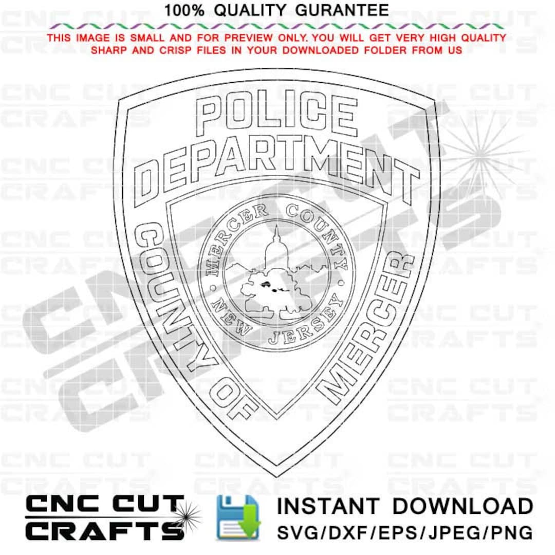 Mercer County Police Patch New Jersey Vector File Black Outline for Cnc ...