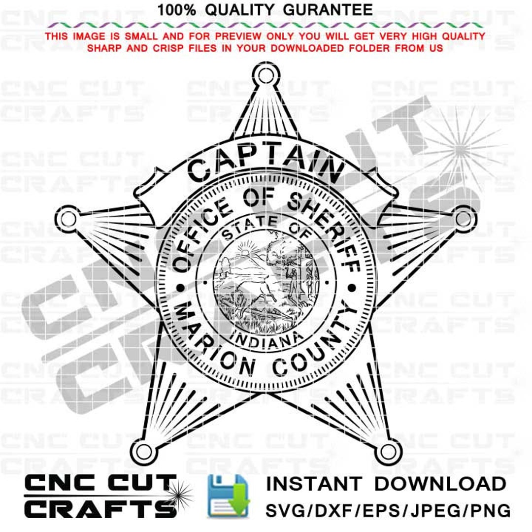 Captain, Marion County, Sheriff Star Svg Badge Vector Line Art, CNC Cut ...