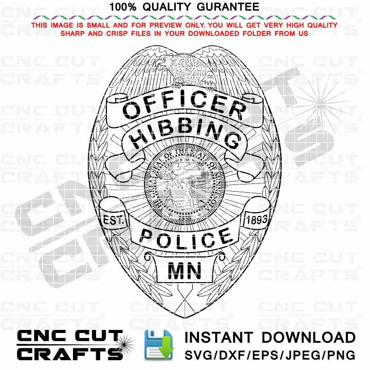 Hibbing Police Officer Badge Vector Svg Line Art or Outline Cnc Cutting Laser Engraving Cricut ...