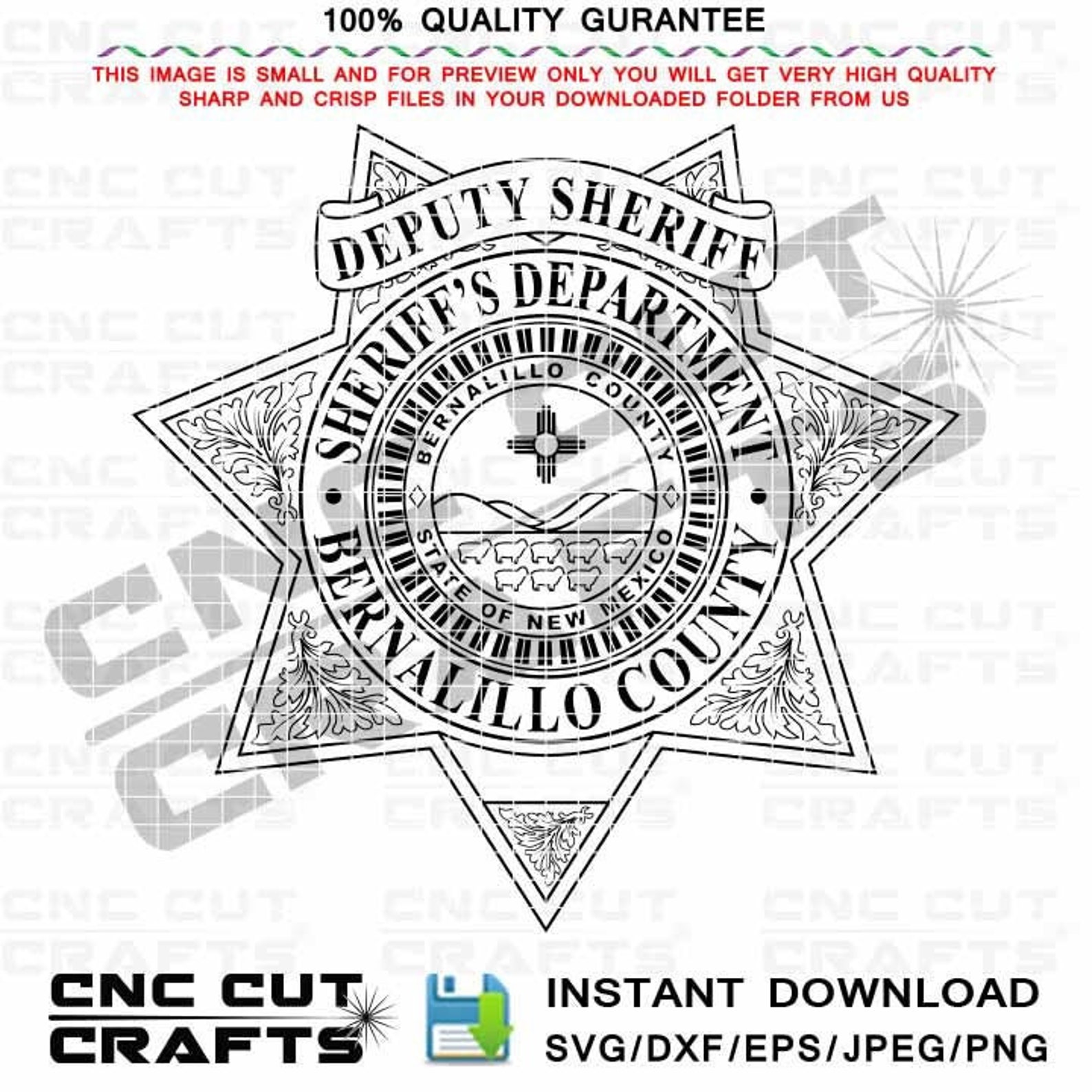 Deputy Sheriff Badge Vector Svg Bernalillo County New Mexico, 7 Point ...