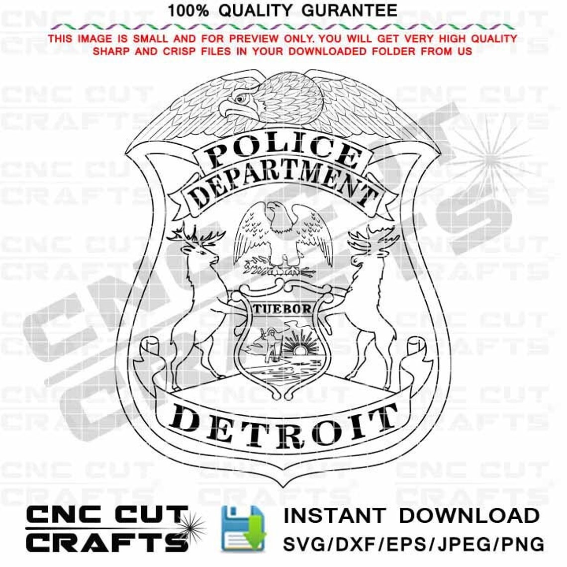 Detroit Police Dept. Badge Vector SVG CNC Cut DXF Eps - Etsy
