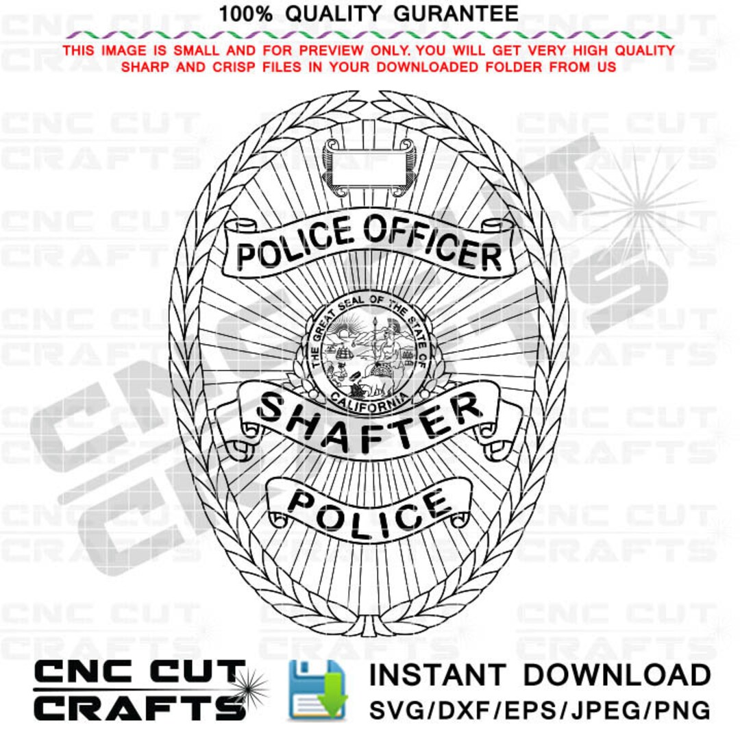 Shafter Police Officer Vector Badge Custom Number, Svg Black Outline ...