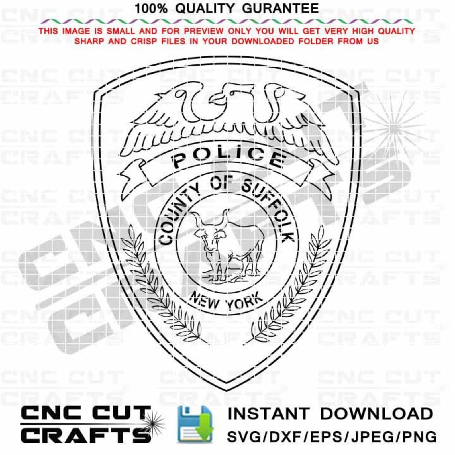 Suffolk County Police Badge Vector, CNC Laser Cut File (svg, Dxf, Eps ...