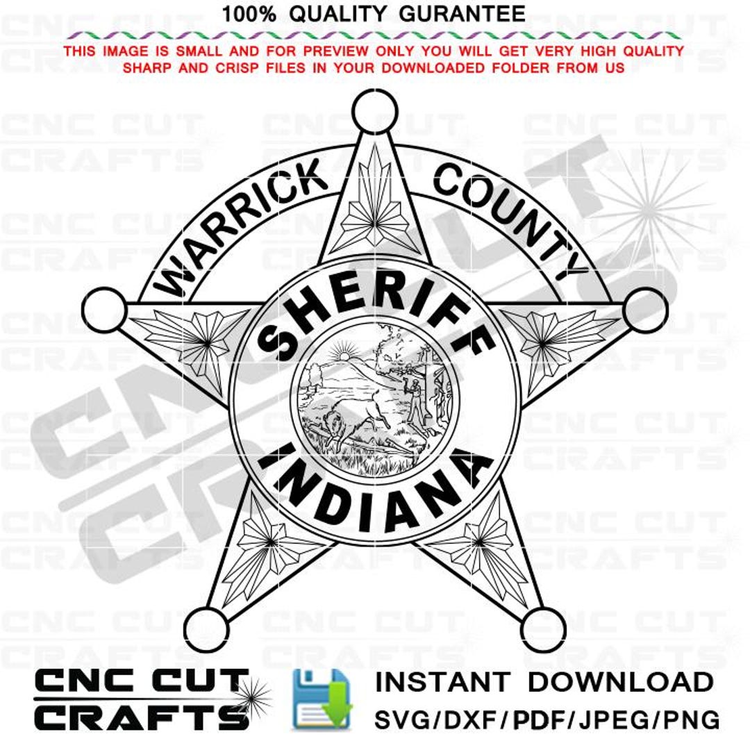 Warrick County Indiana Sheriff Star Vector SVG, Dxf File for Laser ...