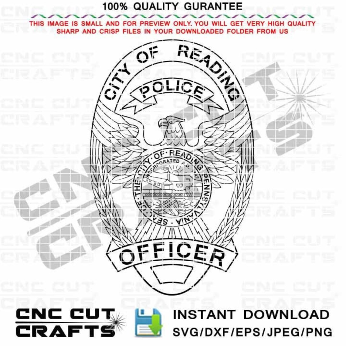 City of Reading Police Officer Badge Vector Svg Black White - Etsy