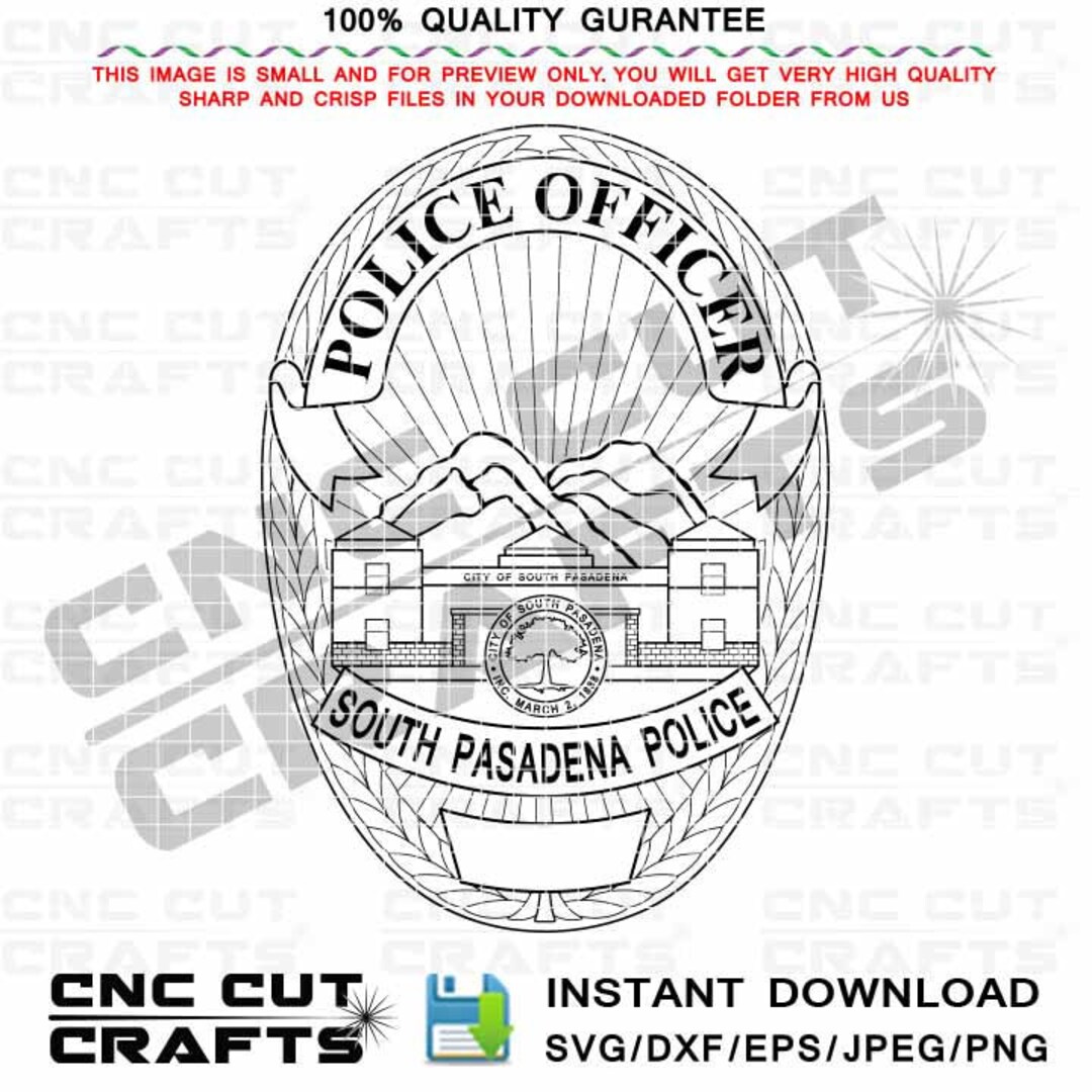 South Pasadena City Police Officer Svg Badge Vector Black White Svg ...