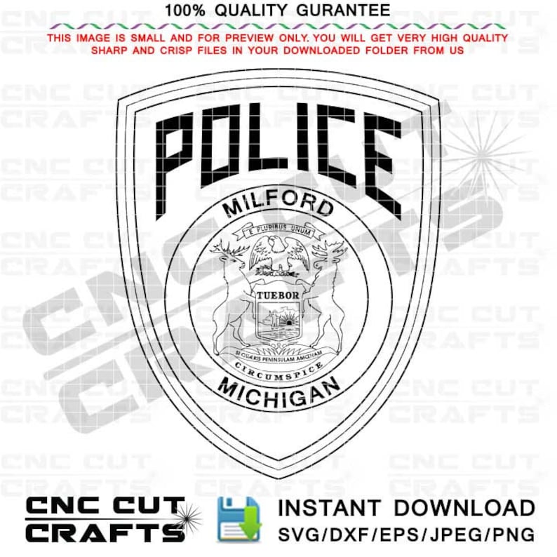 Milford Michigan Police Svg Badge Patch Vector Black Line Art File for ...