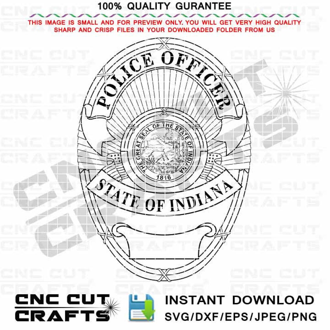Indiana State Police Officer Svg Badge Vector Without Number Custom ...