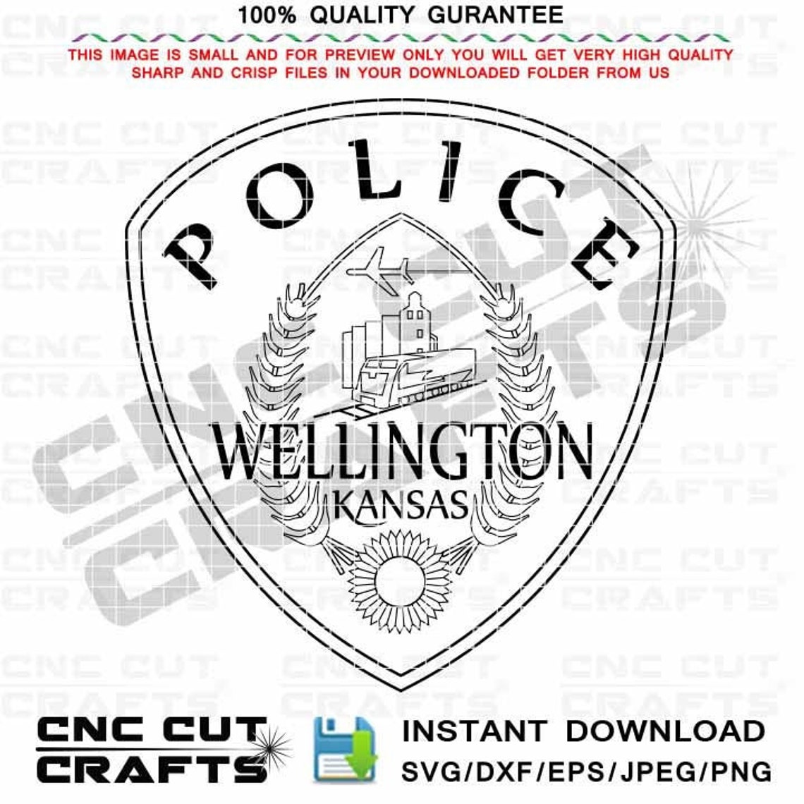 Wellington Police Badge Svg Vector Black White Outline Cnc - Etsy