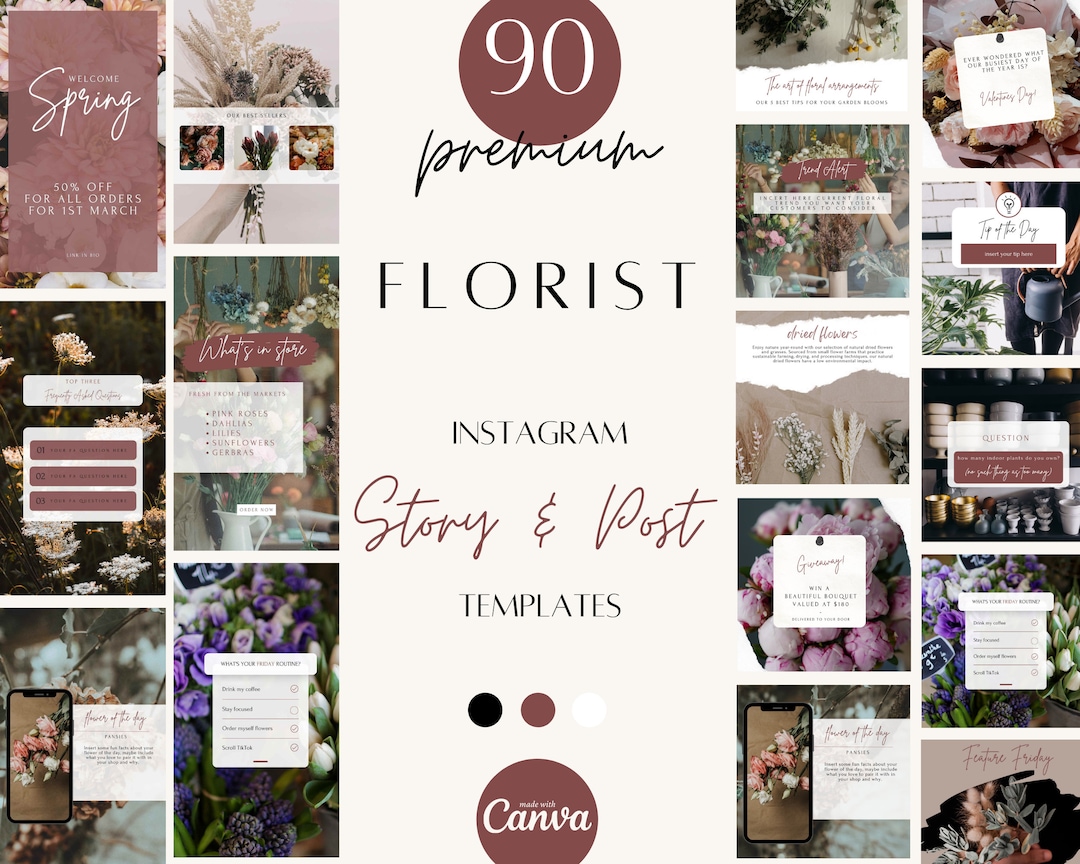 Florist Instagram Story and Post Templates, Floral Insta Social Media ...