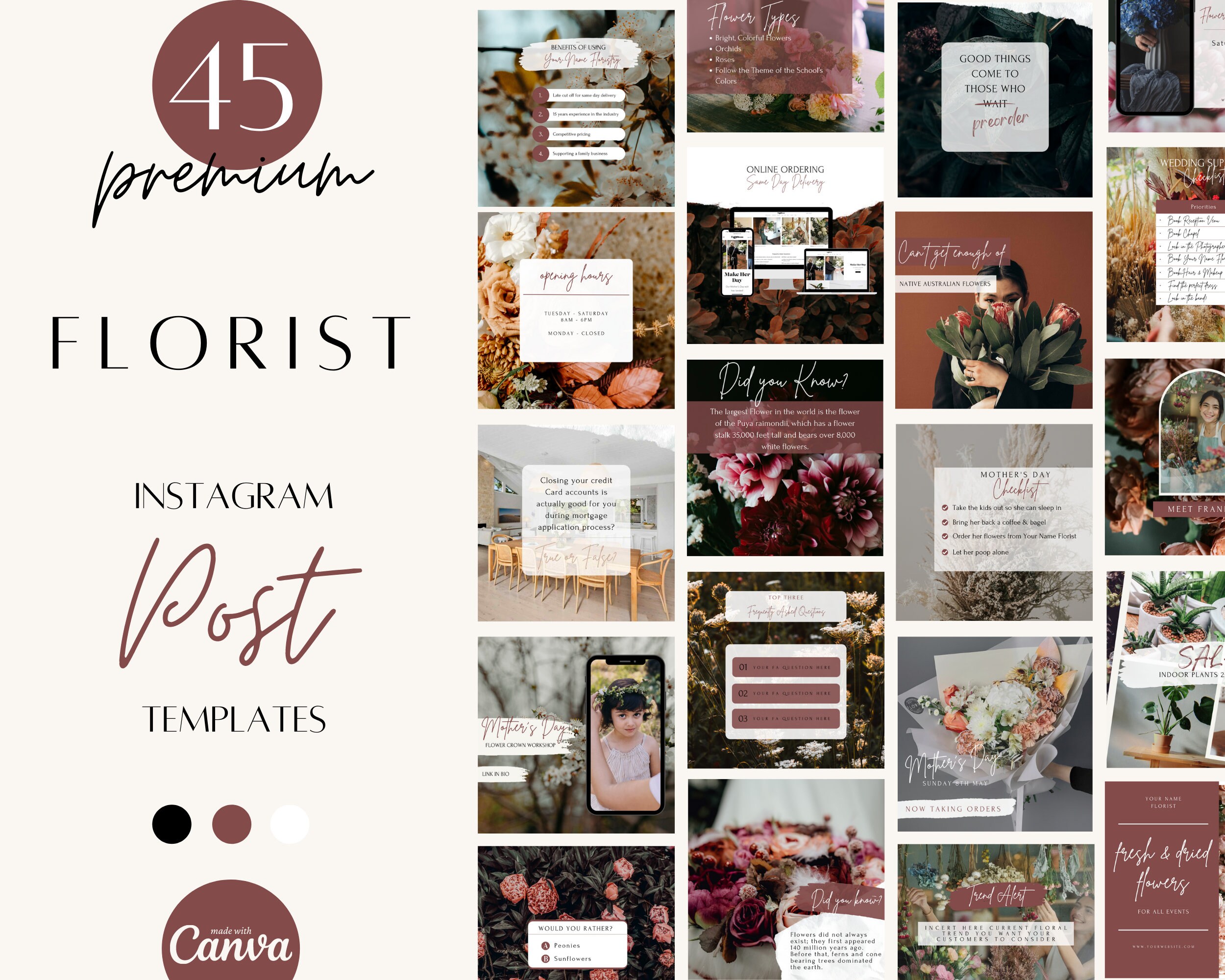 Florist Instagram Story and Post Templates, Floral Insta Social Media ...