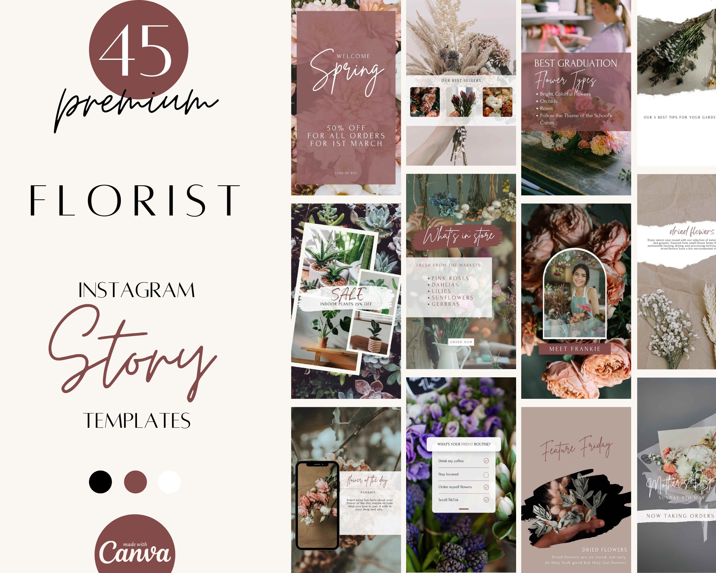 Florist Instagram Story and Post Templates, Floral Insta Social Media ...