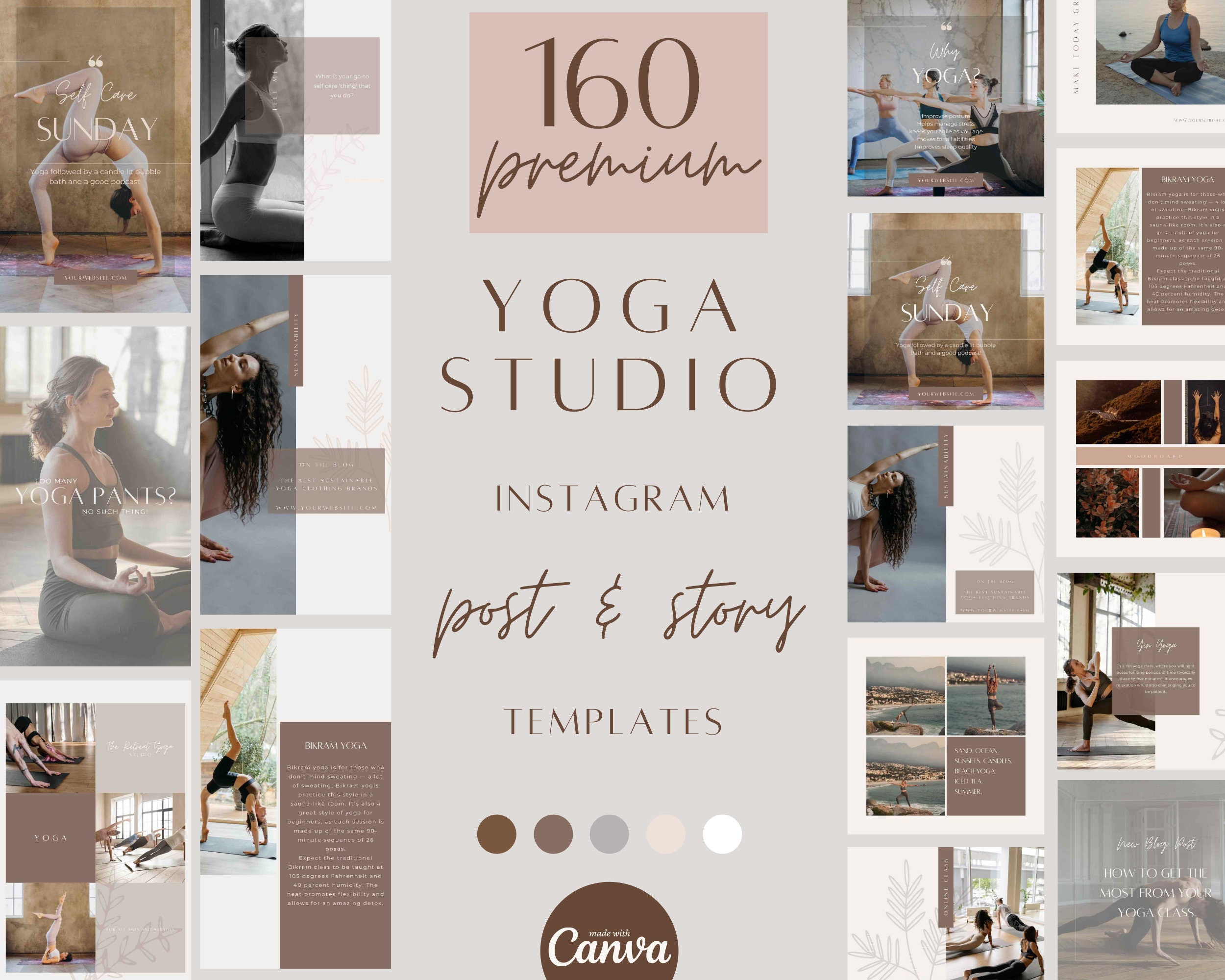 Yoga Studio Instagram Post and Story Template Bundle, Wellness Social ...