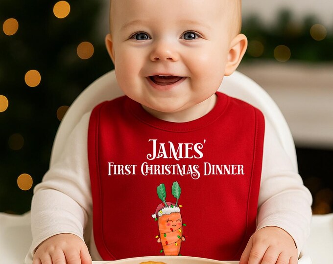 Personalised My First Christmas Dinner Bib - Red Cotton Velcro ...