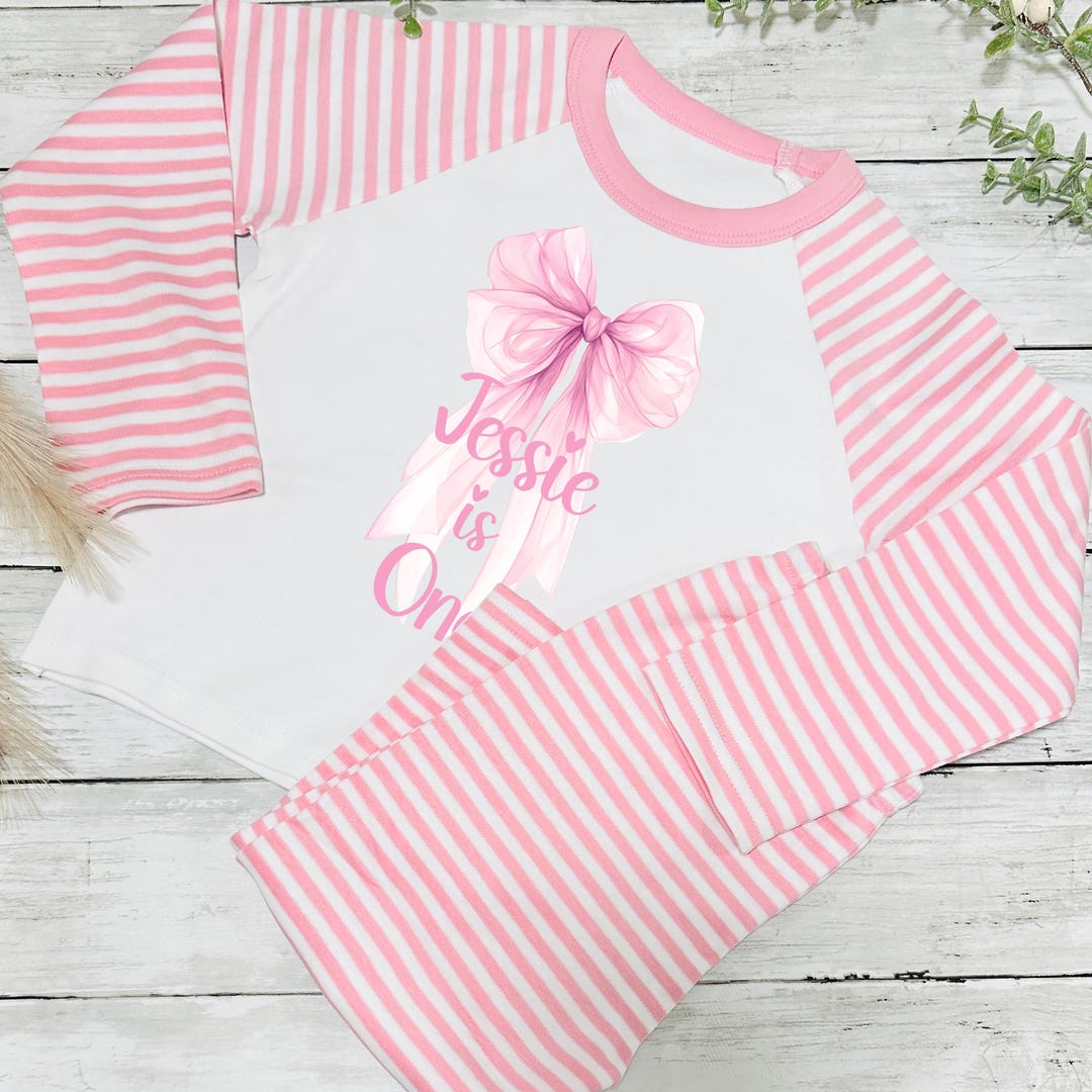 Pink Bow Birthday Pyjamas | Girls Personalised Name & Age Pjs | Long ...