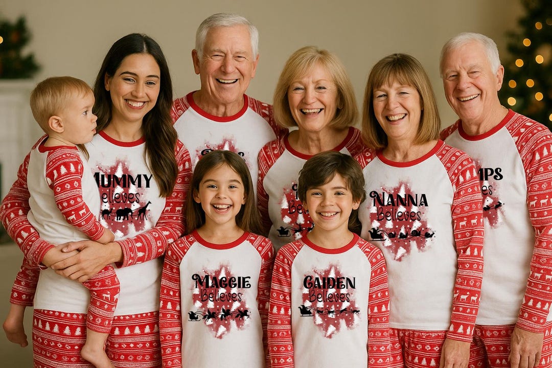 Personalised ‘believes’ Christmas Pyjamas | Matching Family Pjs With ...