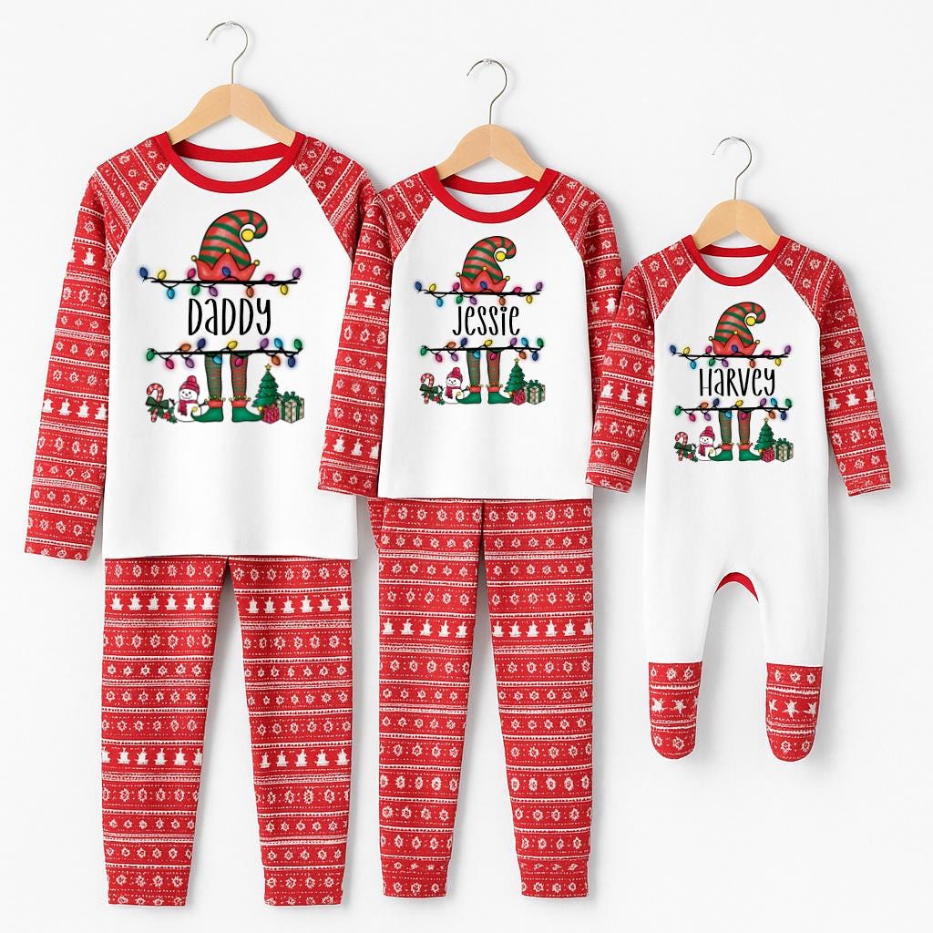 Matching Family Elf Christmas Pyjamas – Personalised Name Pjs for ...