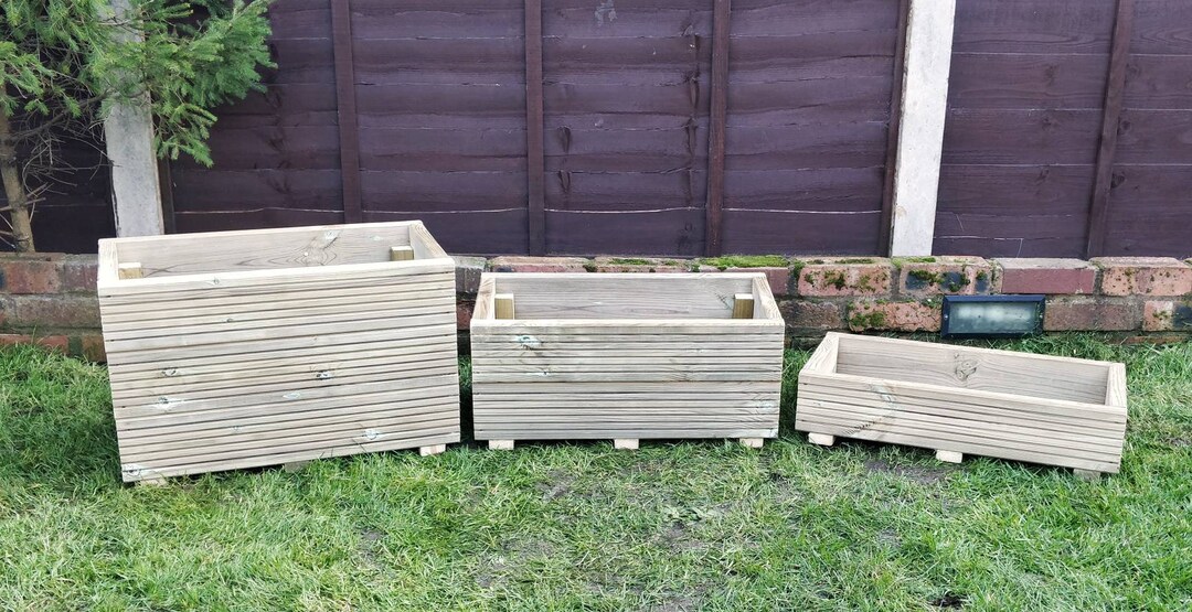 Set of 3 Wooden Planters Trio Wooden Garden Planters - Etsy