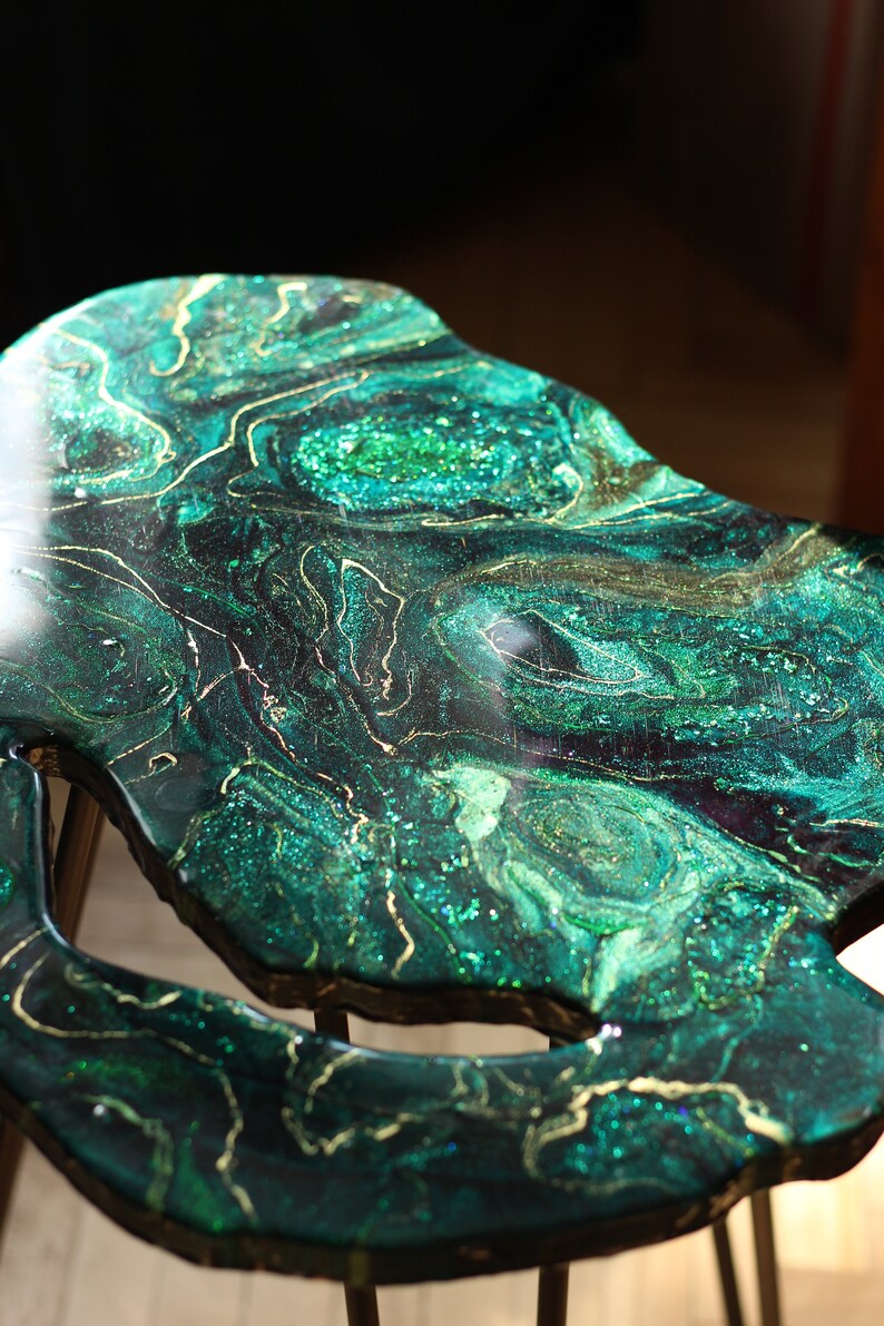 Malachite Coffee Table Emerald Table Unique Resin Geode Table Art Table ...