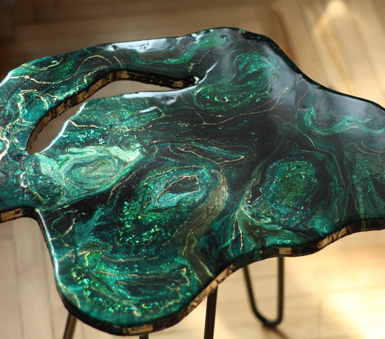 Malachite Coffee Table Emerald Table Unique Resin Geode Table Art Table ...