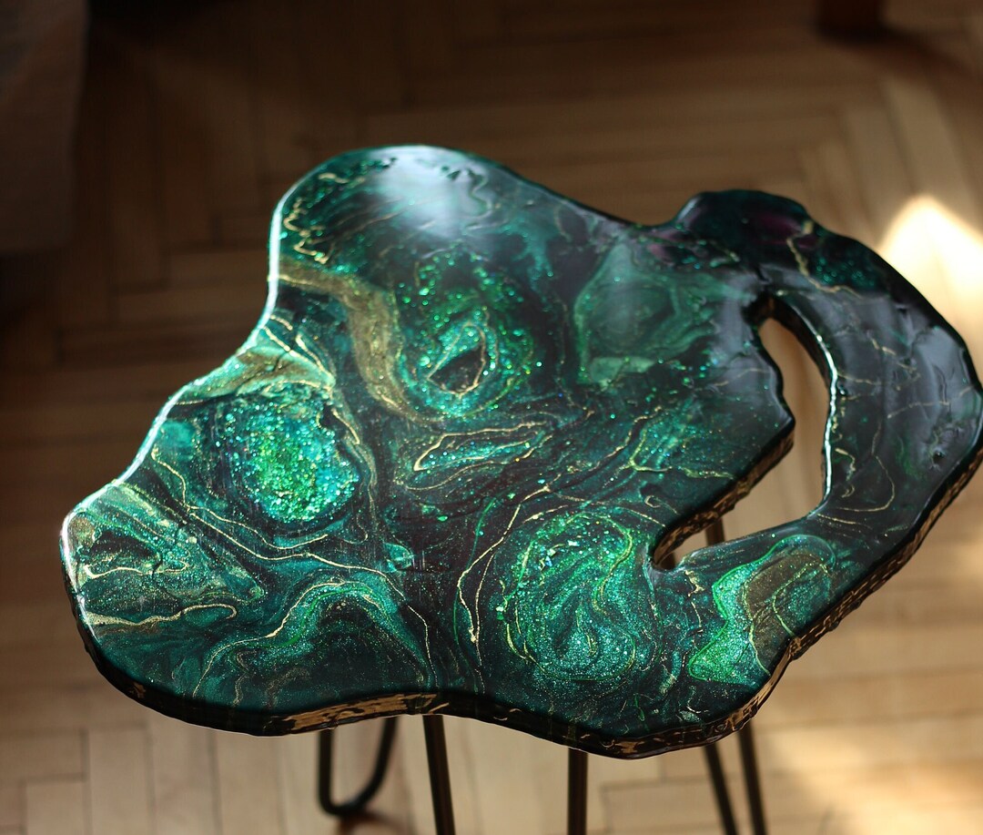 Malachite Coffee Table Emerald Table Unique Resin Geode Table Art Table ...