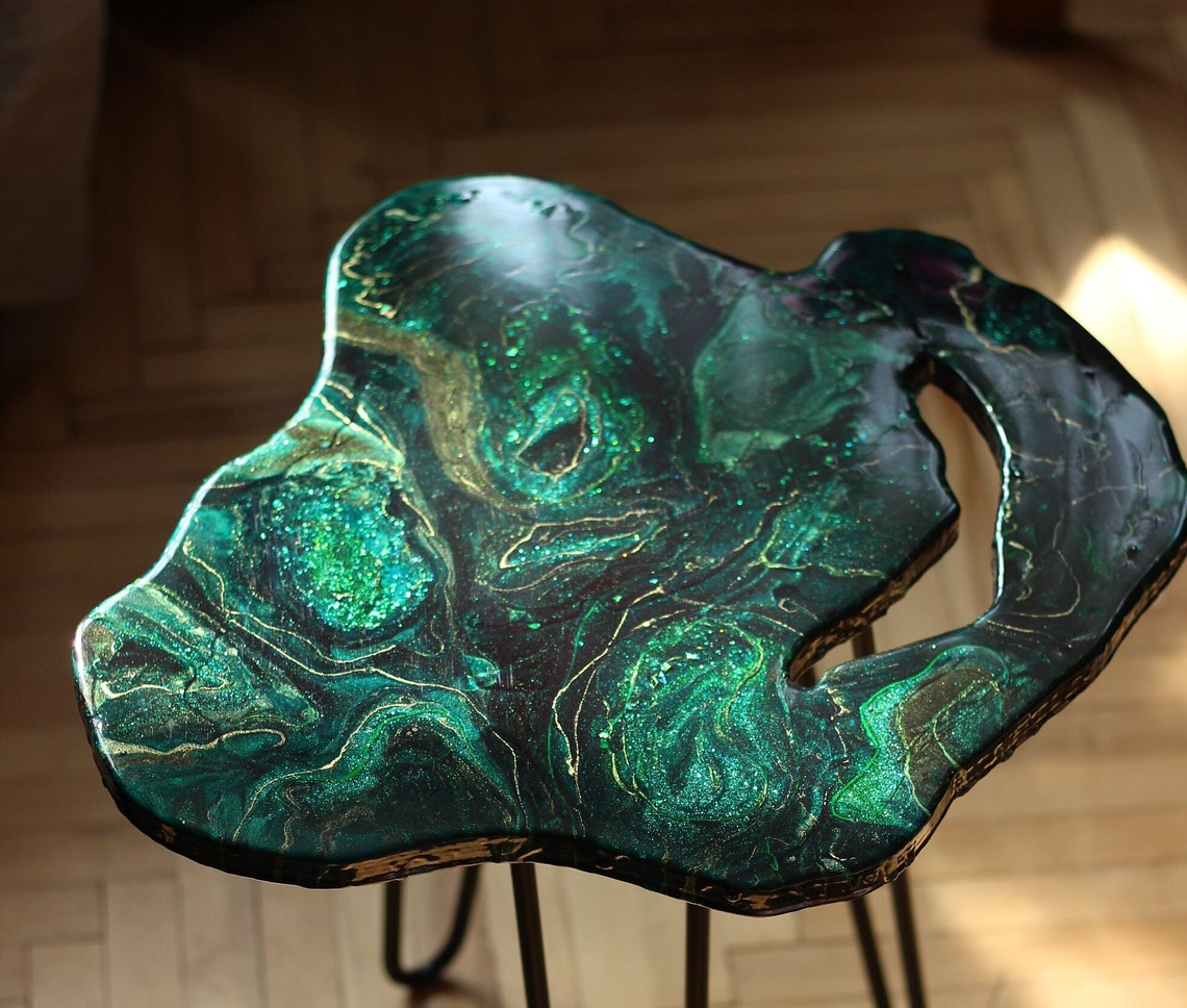 Malachite Coffee Table Emerald Table Unique Resin Geode Table Art Table ...