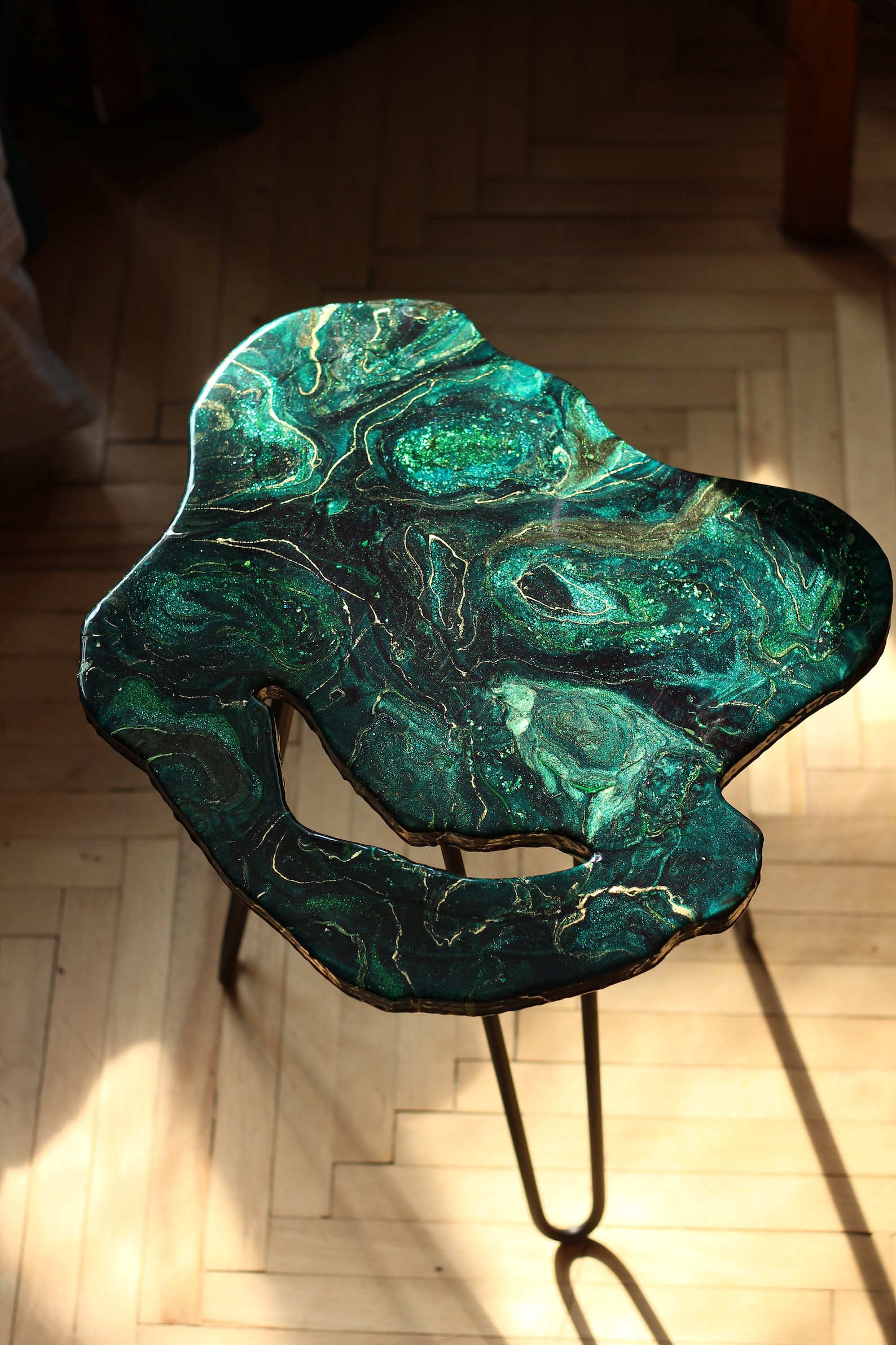 Malachite Coffee Table Emerald Table Unique Resin Geode Table Art Table ...