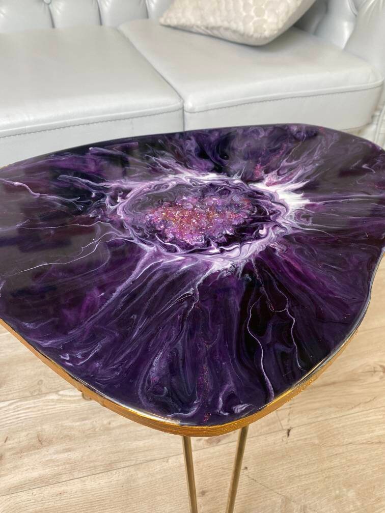 Resin Agate Table Dark Purple Geode Table Triangular Luxury - Etsy