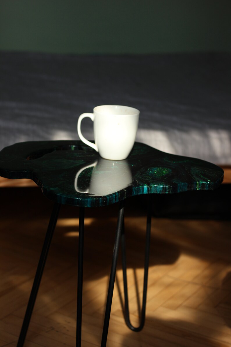 Malachite Coffee Table Emerald Table Unique Resin Geode Table Art Table ...