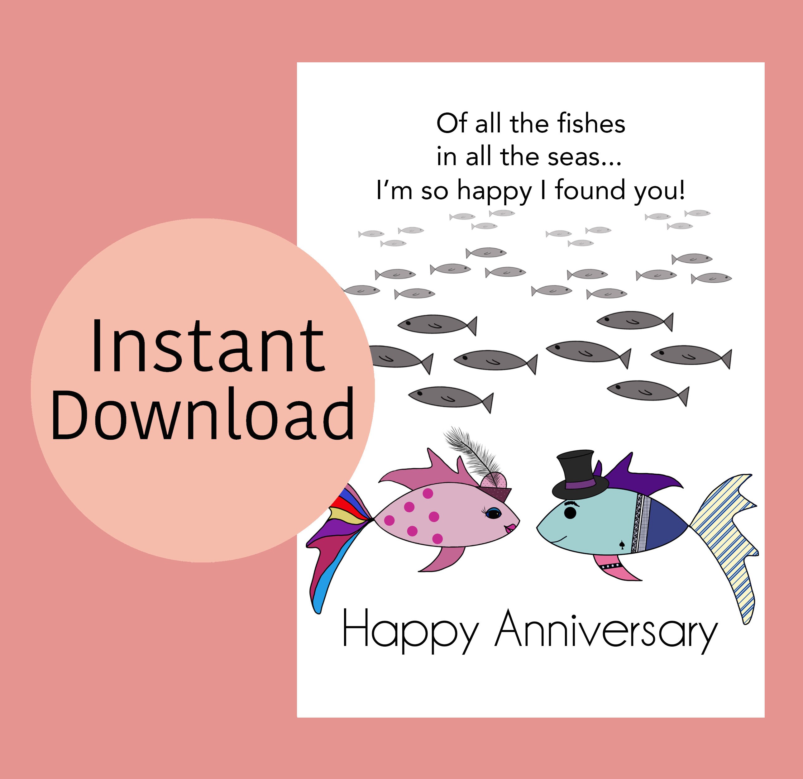 Anniversary Card - Fish in the Sea - Printable Anniversary Card ...