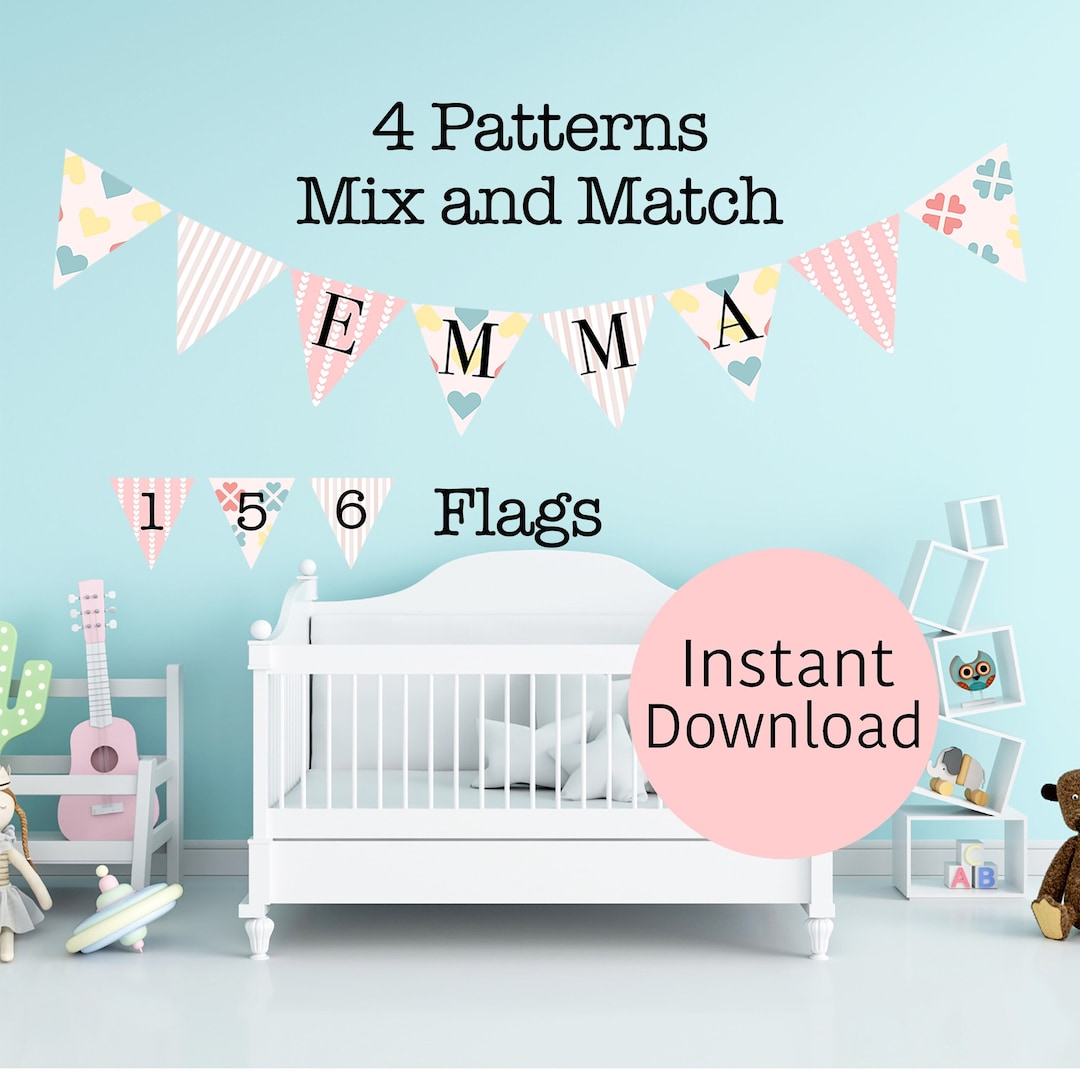 Cute Pink Printable Bunting Banner, Hearts Stripes, Birthday, Shower ...