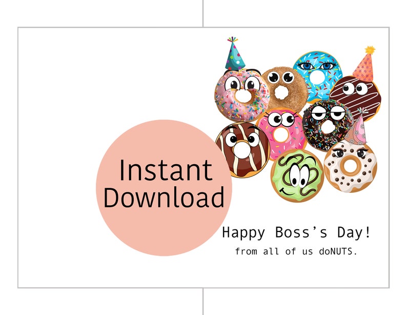 Funny Donut Boss's Day Card - Printable Card With Envelope (instant ...