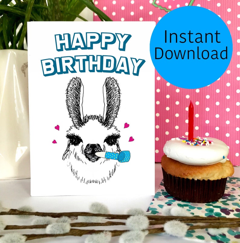 Llama - Happy Birthday - Printable Birthday Card, Instant Download ...