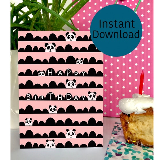 Panda Happy Birthday Printable Birthday Card Instant - Etsy