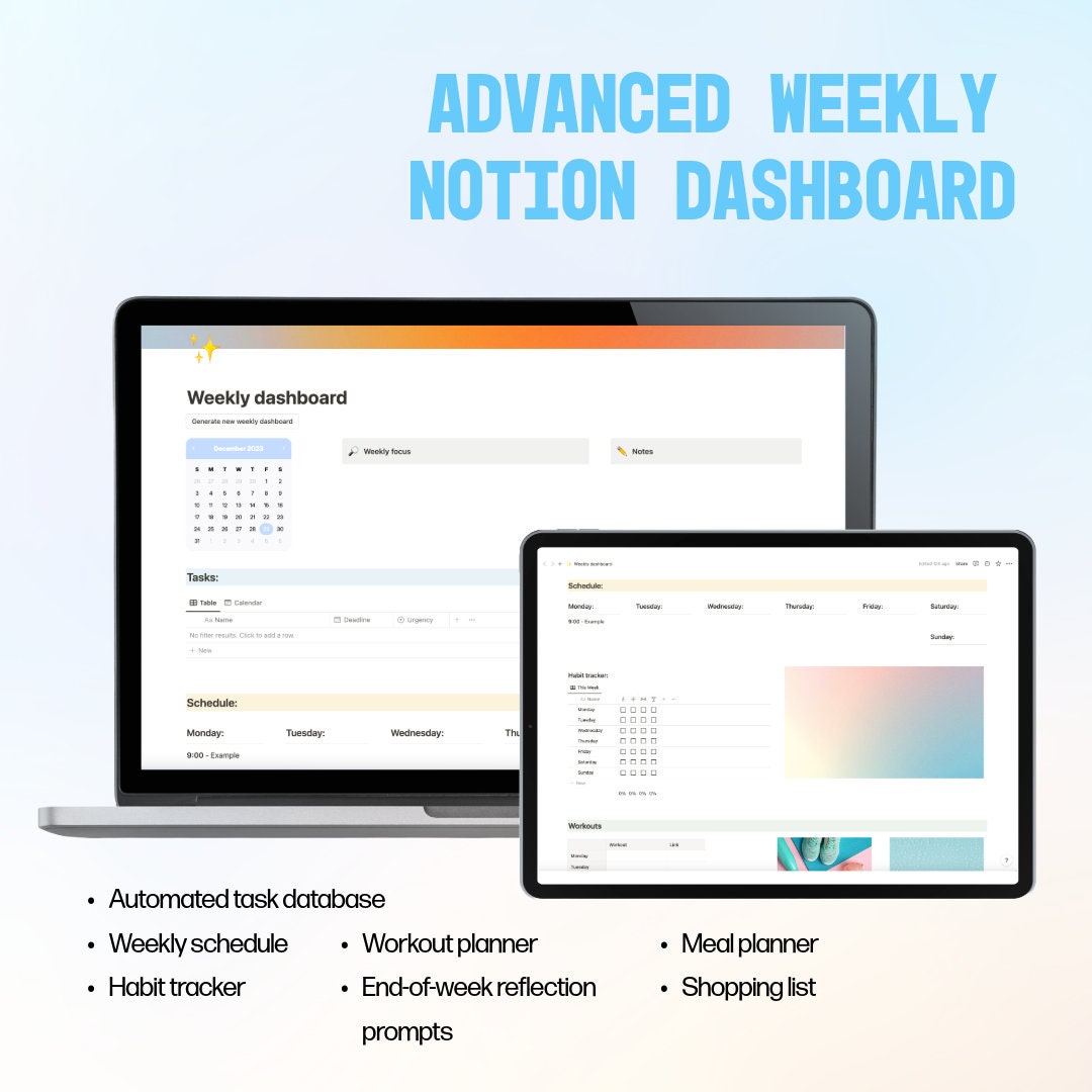 Advanced Weekly Notion Dashboard With Automated Task Database - Etsy