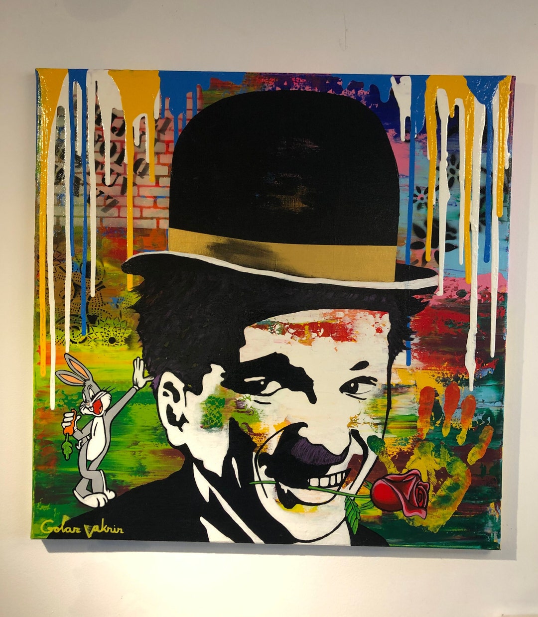 Painting of " Charlie Chaplin " Oil on Canvas 60 X60 Cm by Golan Vaknin ...