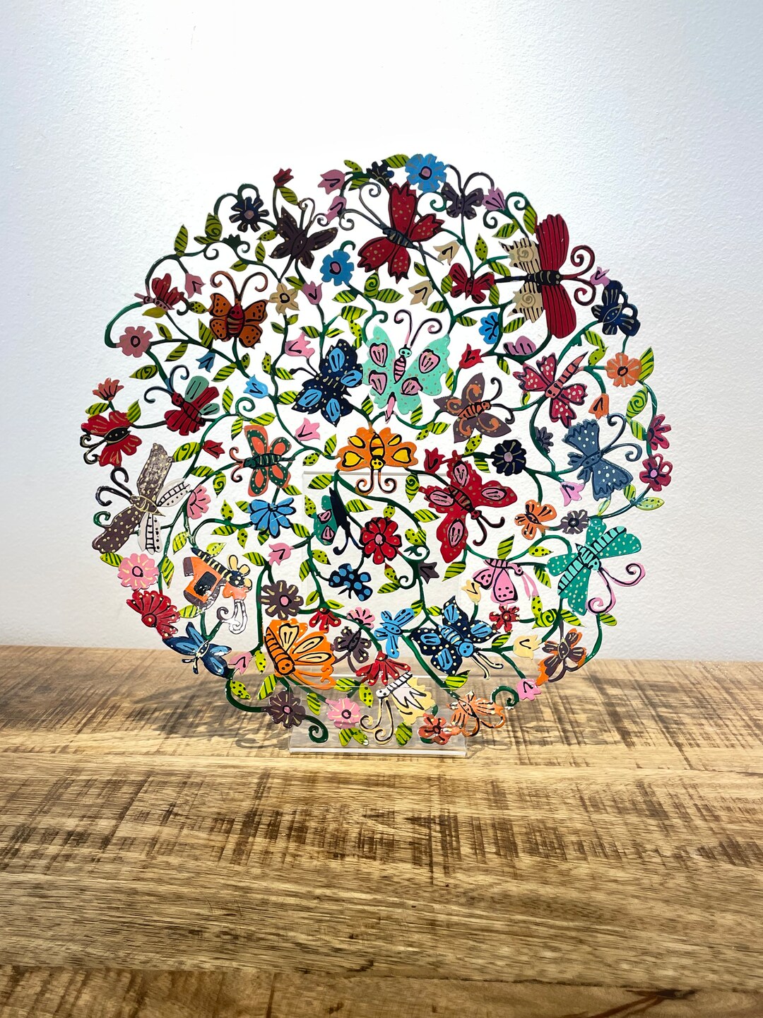 Emanuel Large Hand-painted Metal Plate Sculpture With Butterflies - Etsy
